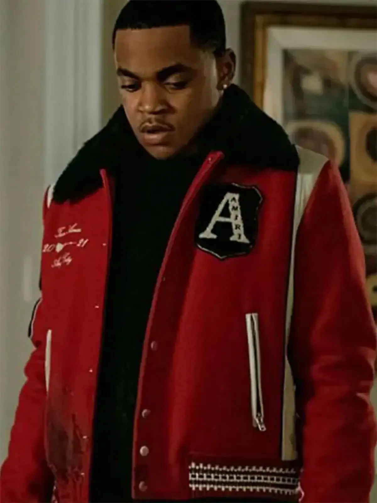 Power Book II Ghost S03 Tariq St Patrick Red Jacket - Leather Moto Jacket