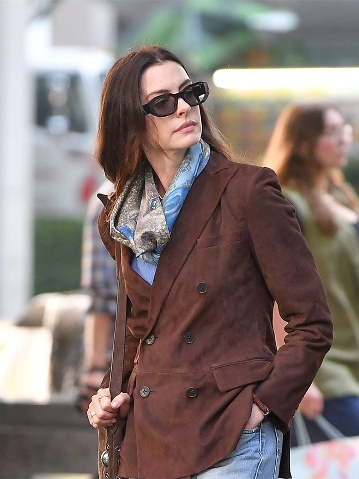 The Devil Wears Prada 2 Anne Hathaway Brown Suede Blazer - Leather Moto ...
